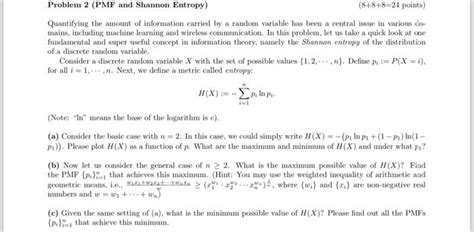 solved problem 2 pmf and shannon entropy 8 8 8 24 points