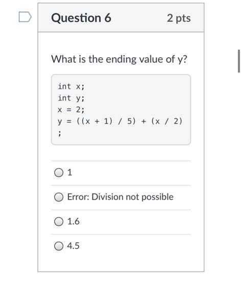 solved question 6 2 pts what is the ending value of y int