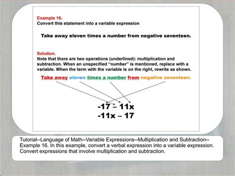 tutorials the language of math variable expressions multiplication and subtraction