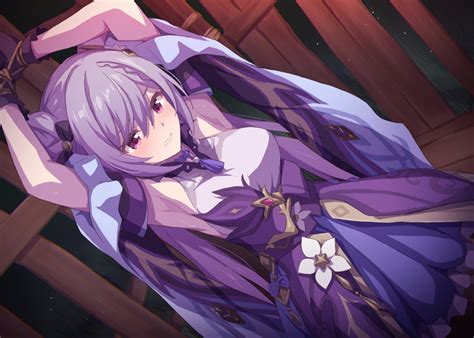 Safebooru 1girl Armpits Arms Up Bangs Bare Shoulders Blue Skirt Blush Breasts Clenched Teeth