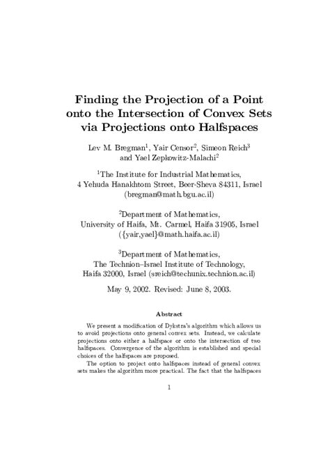 pdf finding the projection of a point onto the intersection of convex sets via projections