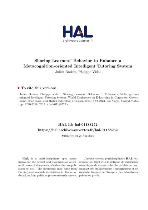 pdf sharing learners behavior to enhance a metacognition oriented intelligent tutoring system