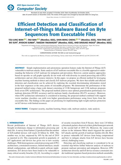 pdf efficient detection and classification of internet of things malware based on byte