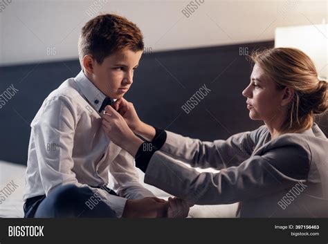 Mother Helping Her Son Image And Photo Free Trial Bigstock
