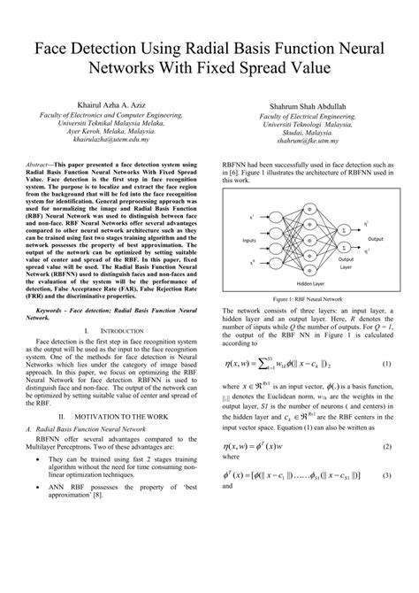pdf face detection using radial basis functions neural networks with fixed spread