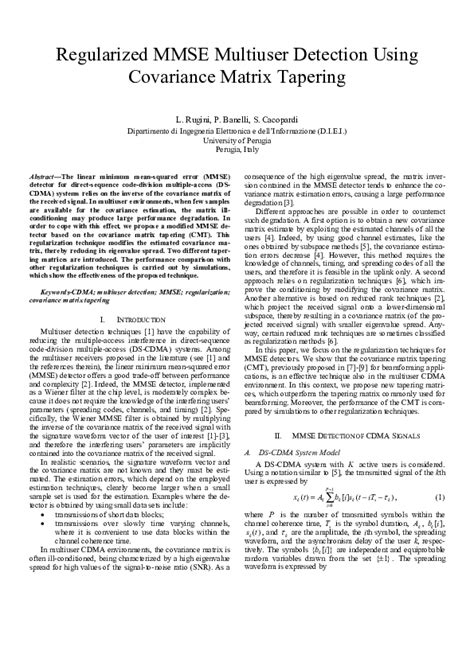 pdf regularized mmse multiuser detection using covariance matrix tapering paolo banelli
