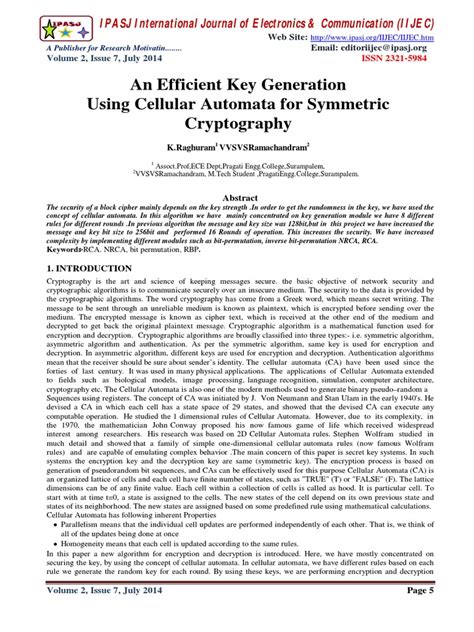 an efficient key generation using cellular automata for symmetric cryptography pdf