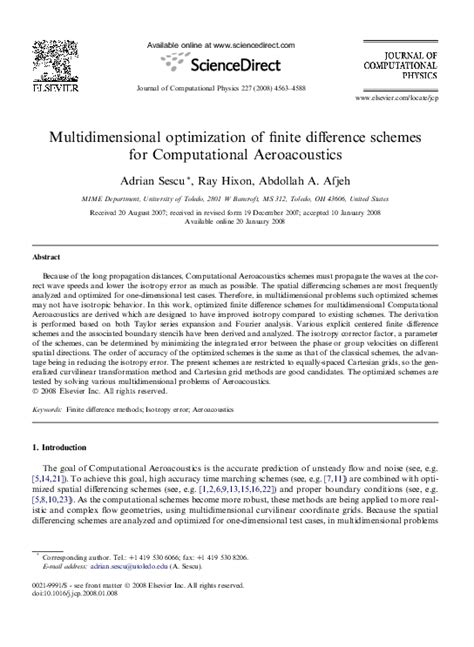 pdf multidimensional optimization of finite difference schemes for computational aeroacoustics