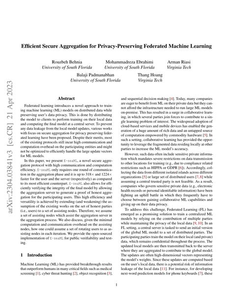 pdf efficient secure aggregation for privacy preserving federated machine learning