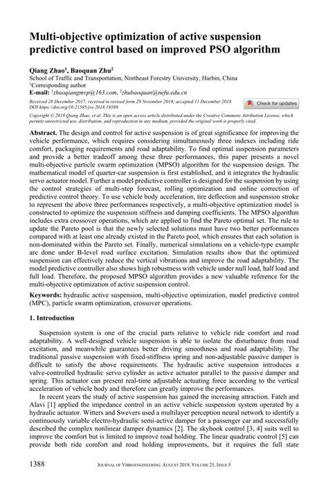 pdf multi objective optimization of active suspension predictive control based on improved pso