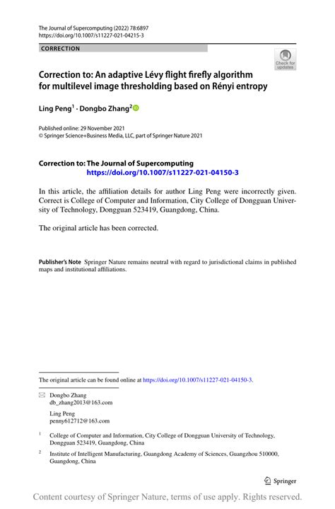 correction to an adaptive lévy flight firefly algorithm for multilevel image thresholding based