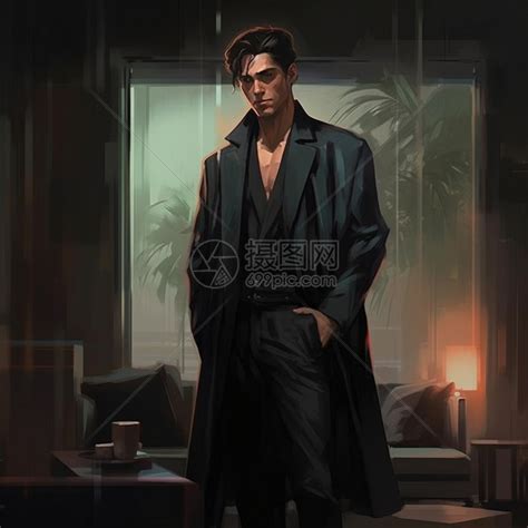 客厅里穿风衣的男人插画图片下载 正版图片600374988 摄图网