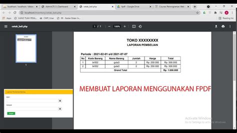 membuat laporan dengan fpdf di php youtube
