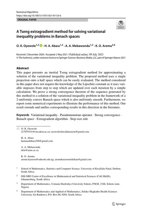 pdf a tseng extragradient method for solving variational inequality problem in banach space