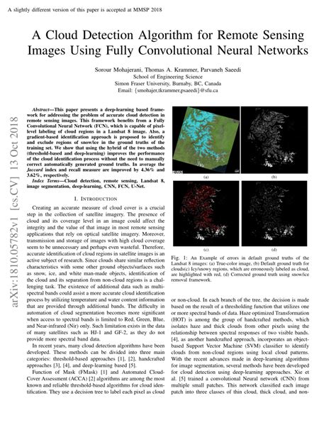 pdf a cloud detection algorithm for remote sensing images using fully convolutional neural