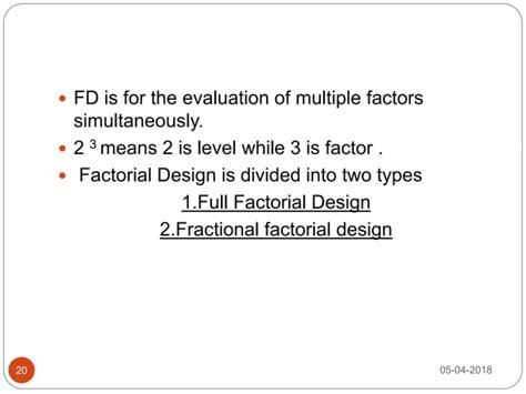 concept of optimization optimization parameters and factorial design