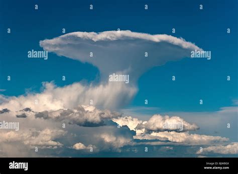 Distant Thunder Cloud Cumulonimbus Incus Erupting In The Sky Near