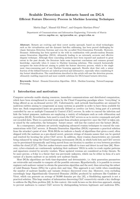 pdf scalable detection of botnets based on dga efficient feature discovery process in machine