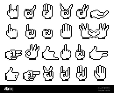 Pixelated Hand Icons Human Fingers Cursor Symbols With Different