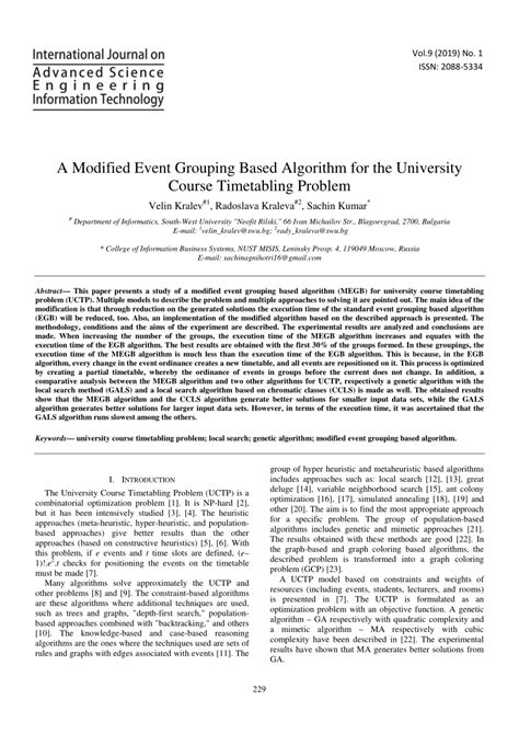 pdf a modified event grouping based algorithm for the university course timetabling problem