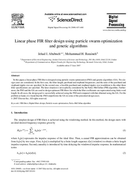 pdf linear phase fir filter design using particle swarm optimization and genetic algorithms