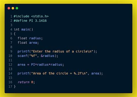 c program to calculate the area of a circle