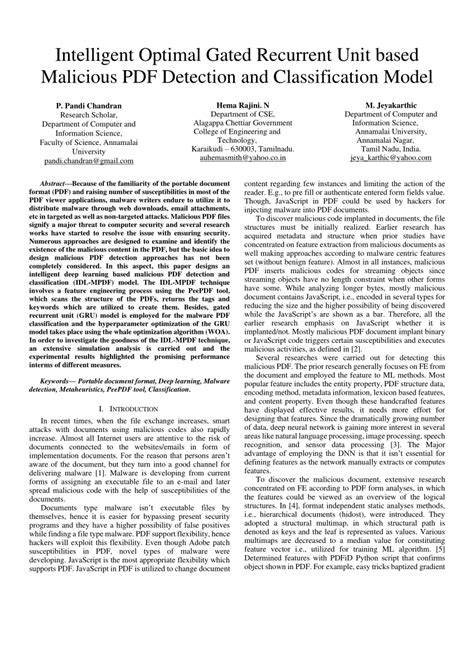 pdf intelligent optimal gated recurrent unit based malicious pdf detection and classification