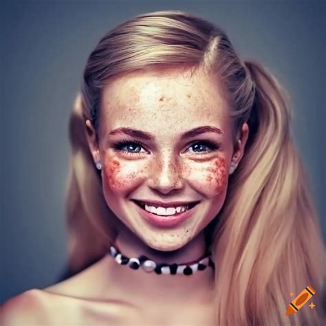 Portrait Of A Beautiful Young Woman With Freckles And Blonde Hair