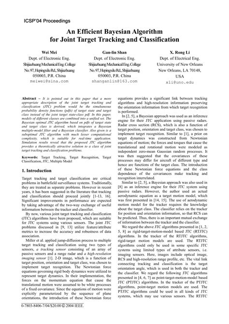 pdf an efficient bayesian algorithm for joint target tracking and classification