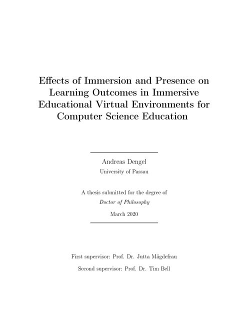 pdf effects of immersion and presence on learning outcomes in immersive educational virtual