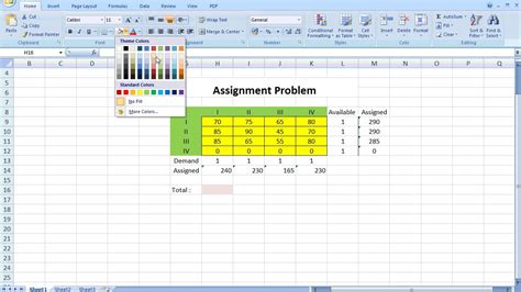 assignment problem solving by using excel solver youtube