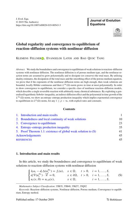 pdf global regularity and convergence to equilibrium of reaction diffusion systems with