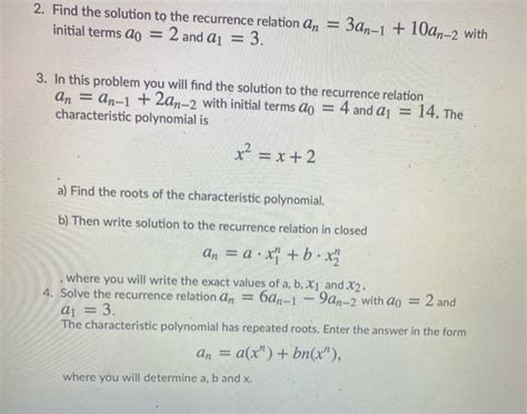 solved 2 find the solution to the recurrence relation an