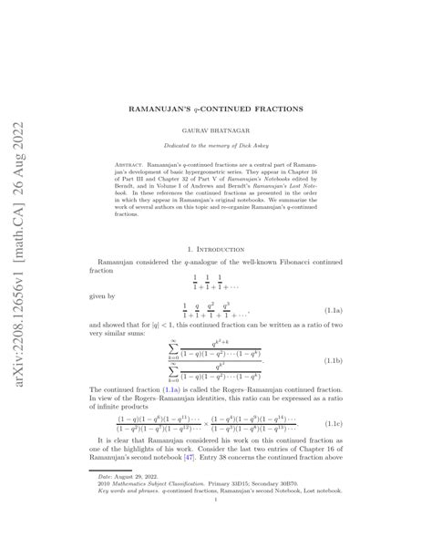 pdf ramanujan s q continued fractions