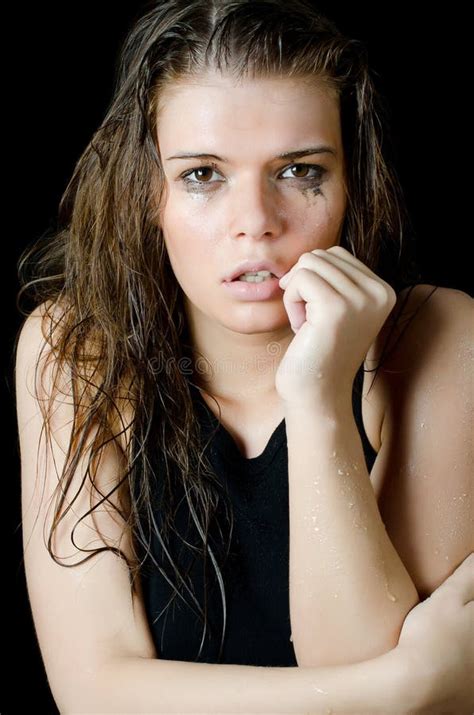 Portrait Of A Naked Young Woman With Wet Hair Stock Image Image Of Lips Long 17230283