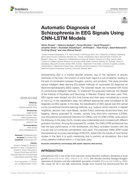 pdf automatic diagnosis of schizophrenia in eeg signals using cnn lstm models