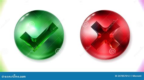 Tick And Cross Signs Glossy Realistic Set Green Check Mark And Red