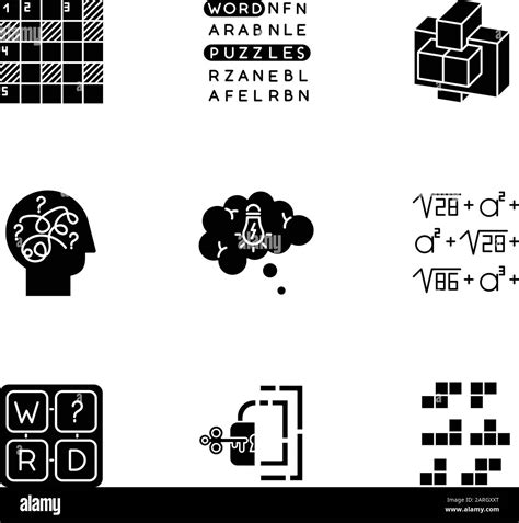 Puzzles And Riddles Glyph Icons Set Construction Word Puzzle