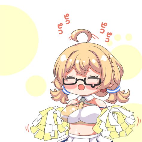 1girl Pom Pom Cheerleading Solo Black Framed Eyewear Breasts Skirt Ahoge Illustration Images