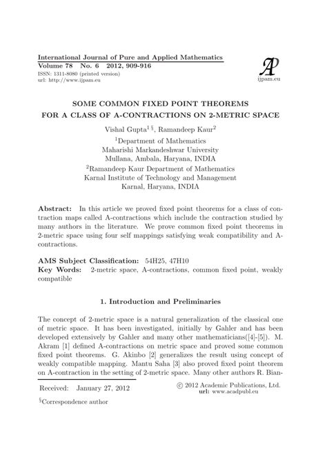 pdf some common fixed point theorems for a class of a contractions on 2 metric space