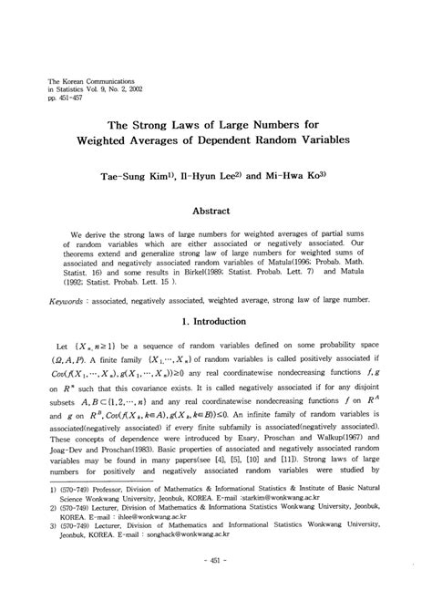 pdf the strong laws of large numbers for weighted averages of dependent random variables