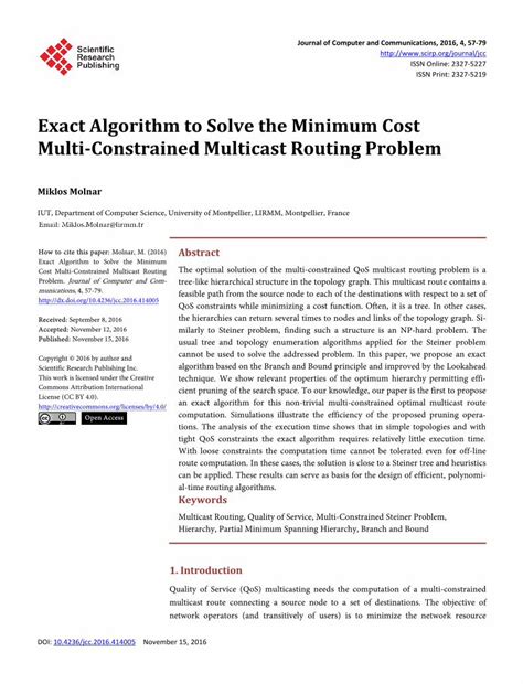 pdf exact algorithm to solve the minimum cost multi m molnar 59 qos multicast routing aims