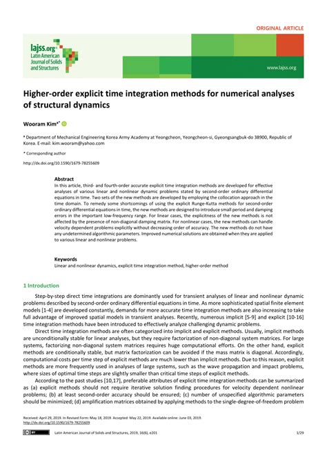 pdf higher order explicit time integration methods for numerical analyses of structural dynamics