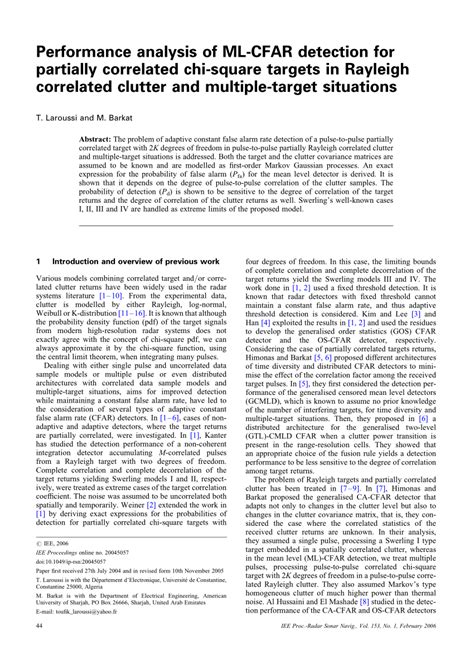 pdf performance analysis of ml cfar detection for partially correlated chi square targets in