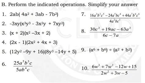 b perform the indicated operations simplify your answer brainly ph