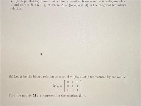 solved 7 5 5 points a show that a binary relation r on
