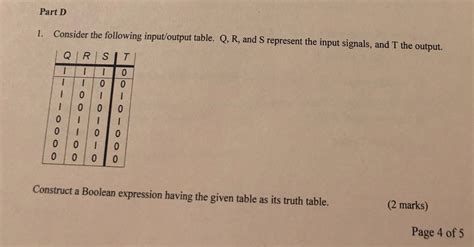 Solved Part D 1 Consider The Following Input Output Table Chegg