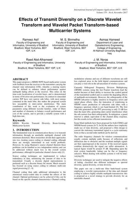 pdf effects of transmit diversity on a discrete wavelet transform and wavelet packet transform