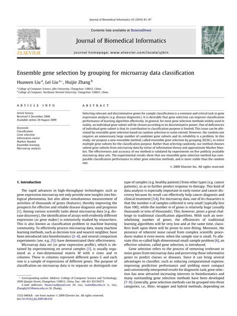 pdf ensemble gene selection by grouping for microarray data classification dokumen tips