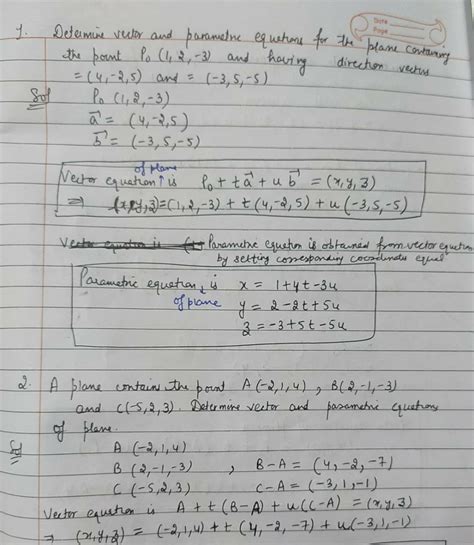 [solved] determine vector and parametric equations for the plane containing course hero